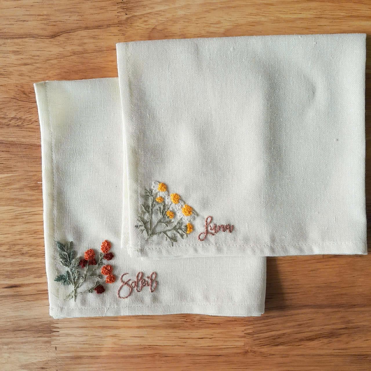 Custom Name Linen Handkerchief: Embroidered Wild Flower Gift - Etsy