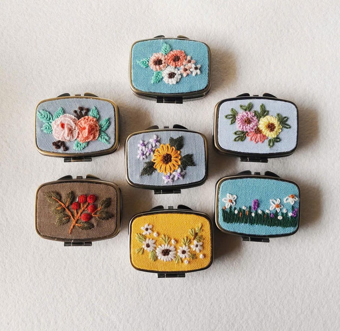 Hand-embroidered Floral Pill Box – Travel Medicine Case - Etsy