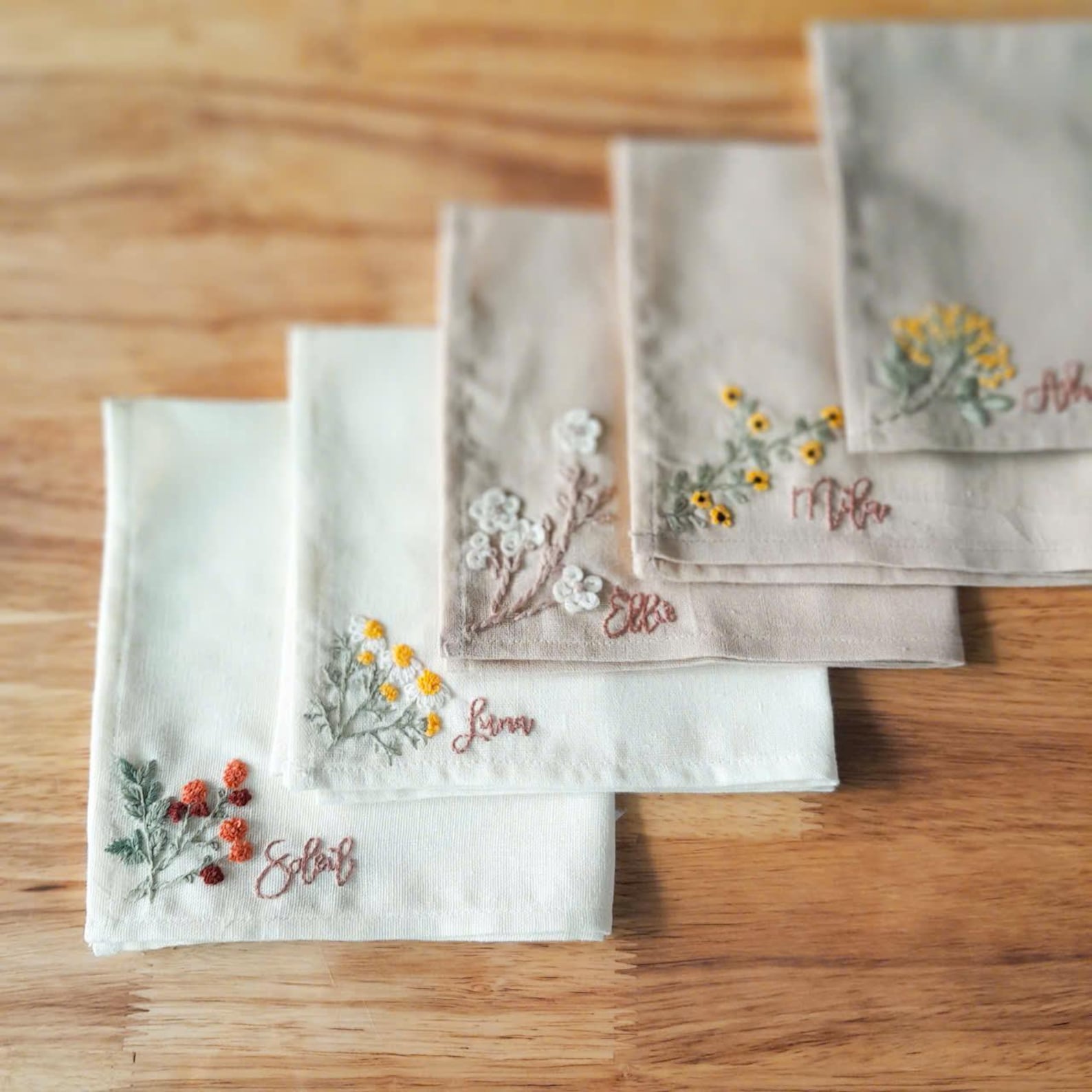 Custom Name Linen Handkerchief: Embroidered Wild Flower Gift - Etsy