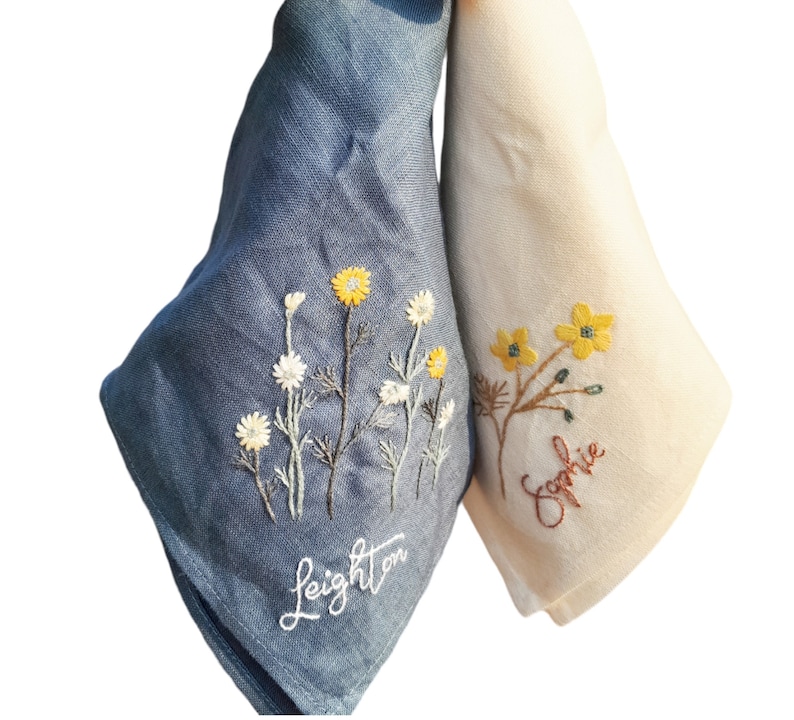Custom Linen Handkerchief: Personalized Name, Wildflower Embroidery - Etsy