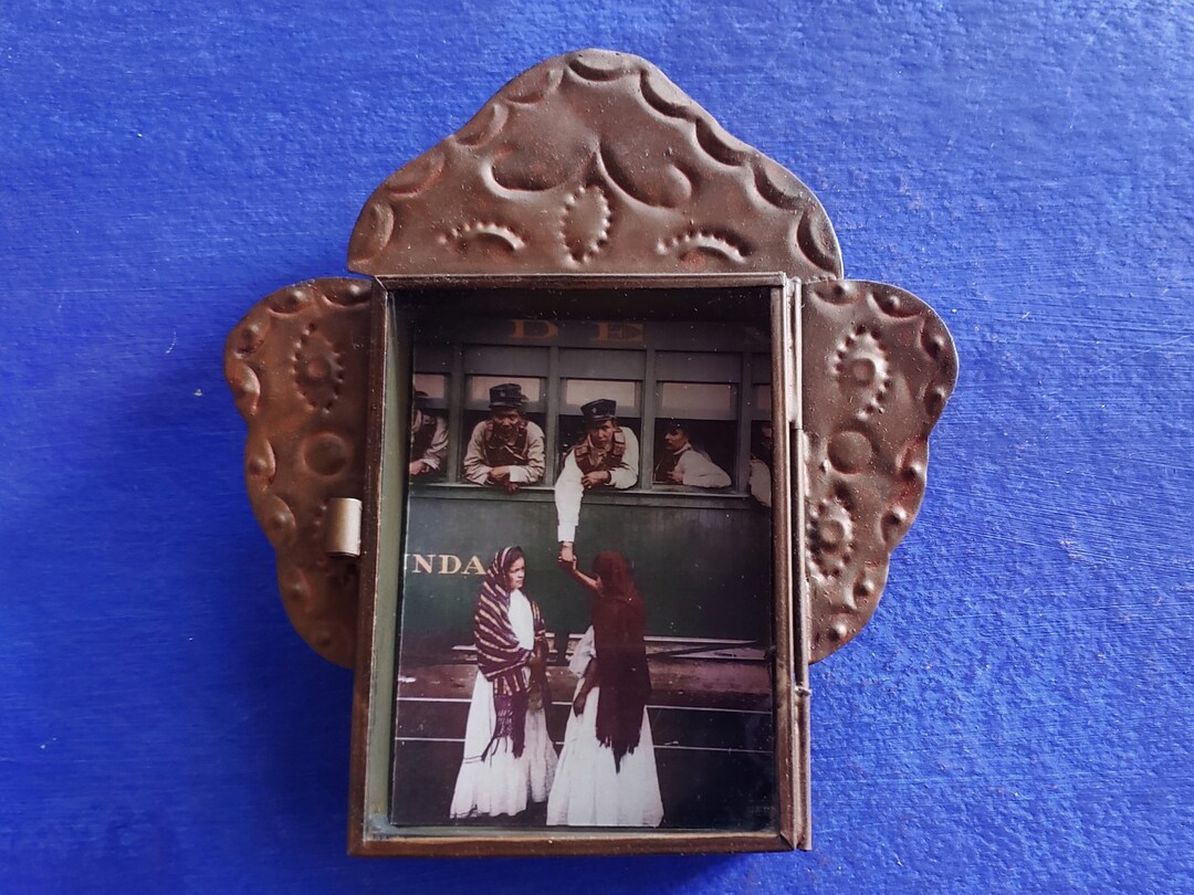 Rustic Mexican Tin Nicho Mexican Revolution Photo Old Train With ...