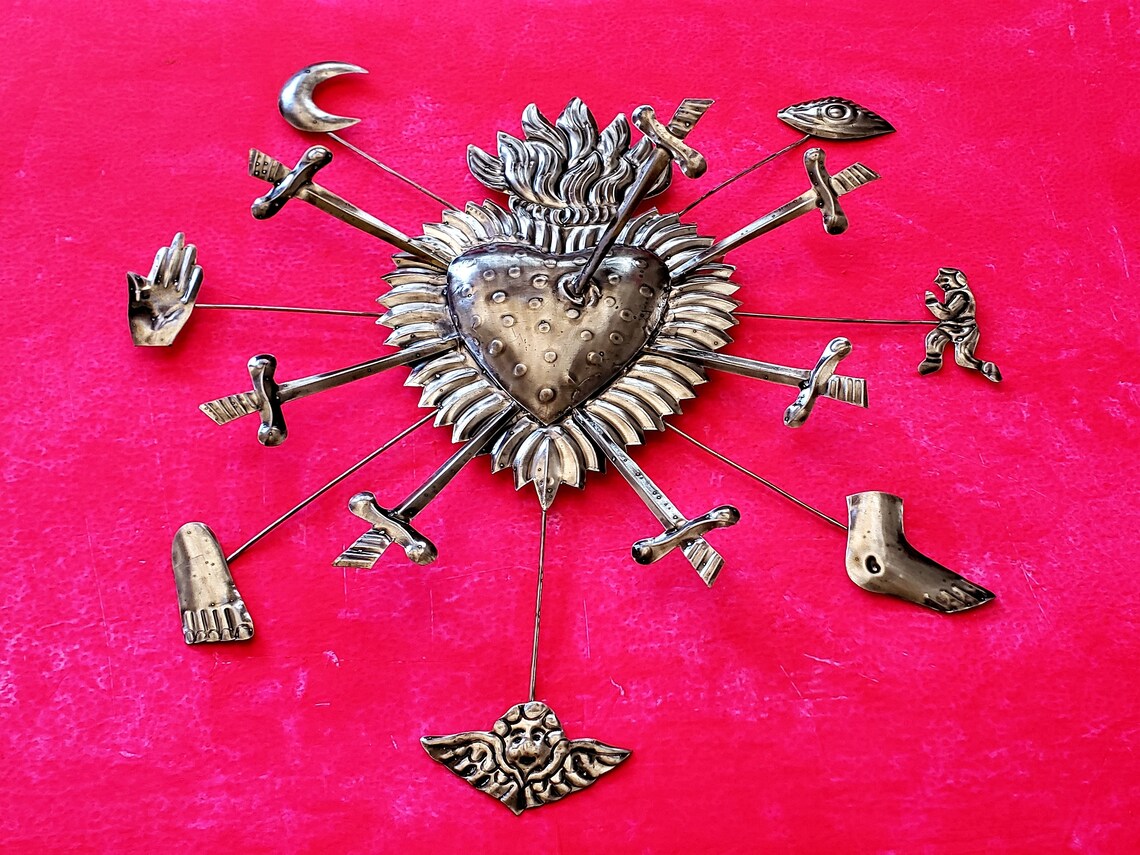 Amazing Sacred Heart Punched Tin Mexican Handmade Folk Art | Etsy