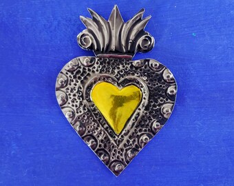 Sacred Heart Art Print, Antique Mexican Folk Art Painting, Vintage ...