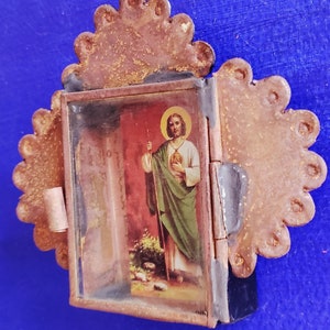 Rustic Mexican San Judas Tadeo Santo Tin Wall Hanging Nicho Folk Art ...