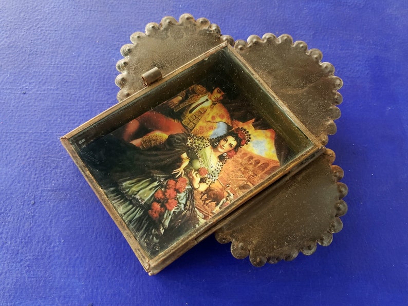Rustic Mexican Tin Nicho Bullfighter and Sevillana Fan Matador Artist ...