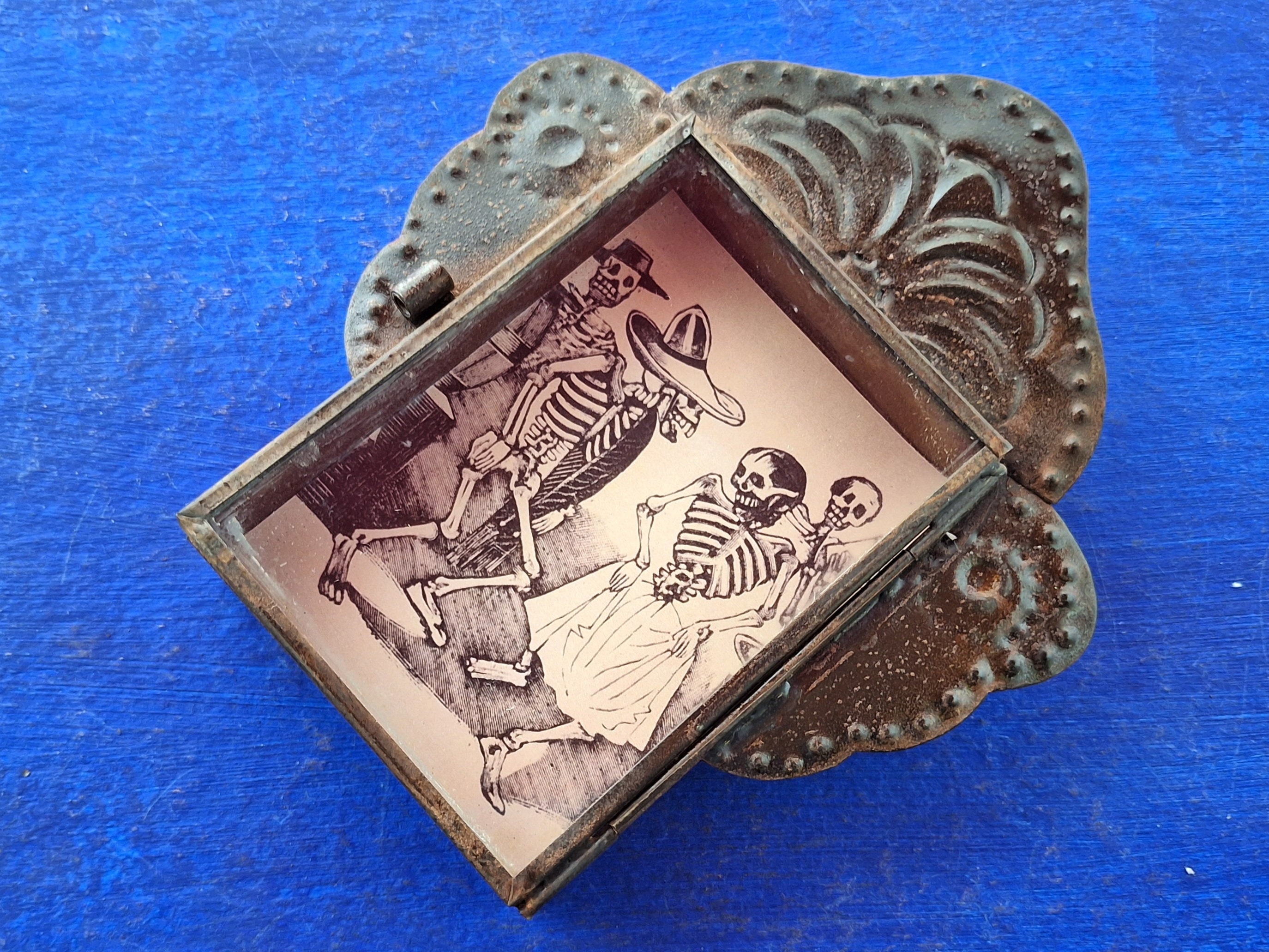 Rustic Mexican Tin Nicho Day of the Dead Mexican Couple Dancing Fiesta ...