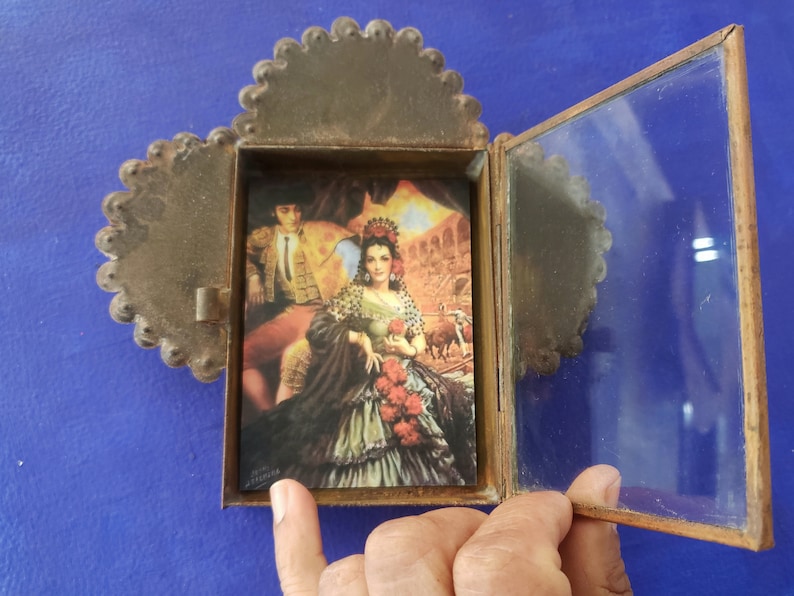 Rustic Mexican Tin Nicho Bullfighter and Sevillana Fan Matador Artist ...