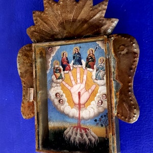 Rustic Mexican Tin Nicho Mano Poderosa Powerful Hand Wall Hanging Folk ...