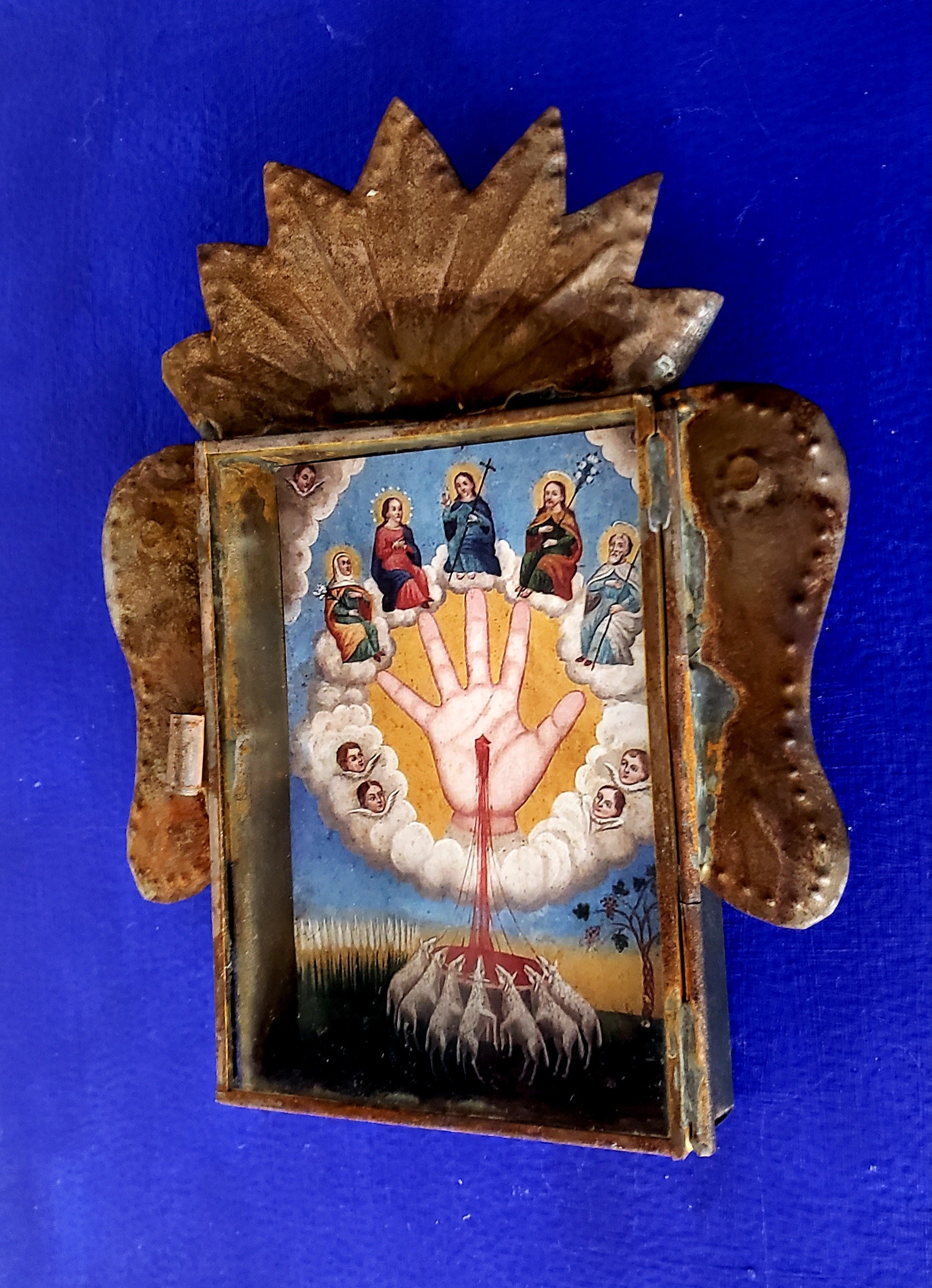 Rustic Mexican Tin Nicho Mano Poderosa Powerful Hand Wall Hanging Folk ...