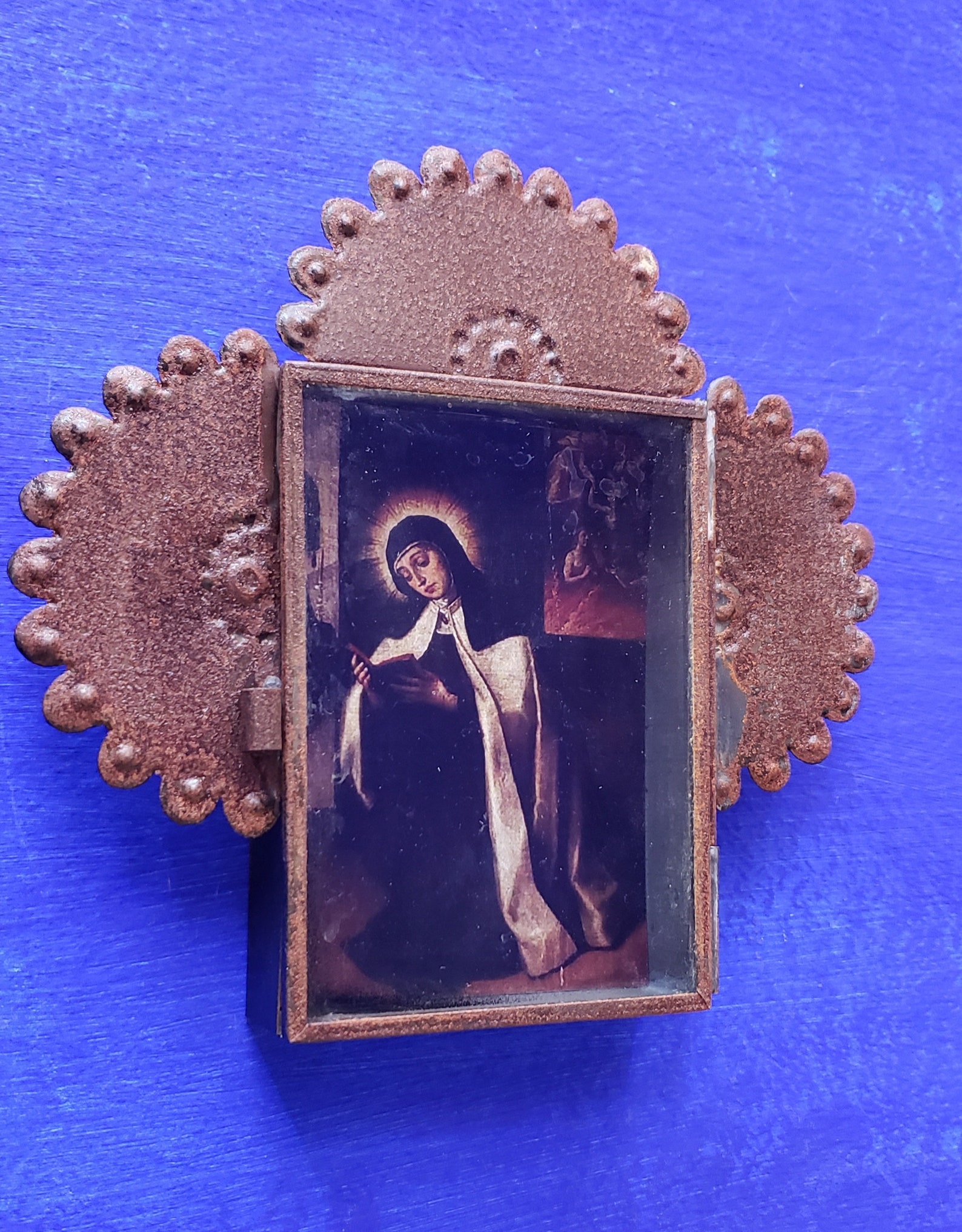 Rustic Mexican Tin Nicho Nun Santa Teresa De Avila Wall Hanging Folk ...