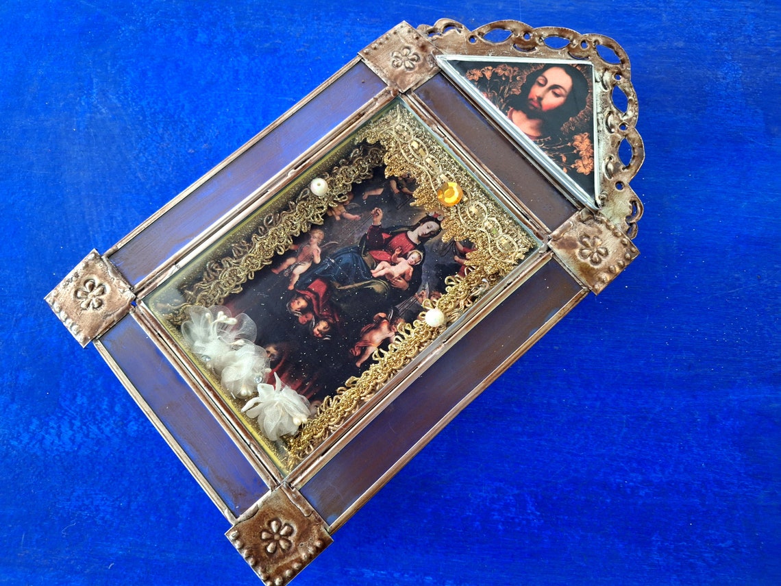 Big Glass Nicho Virgen Del Carmen Shrine Wall Hanging Folk Art Catholic ...