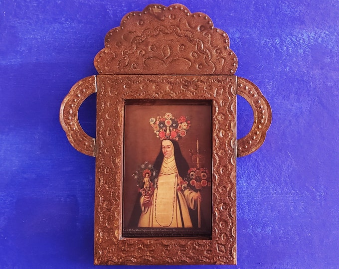 Mexican Tin and Glass Nicho With Hinged Door Winged Sacred Heart Mexico ...