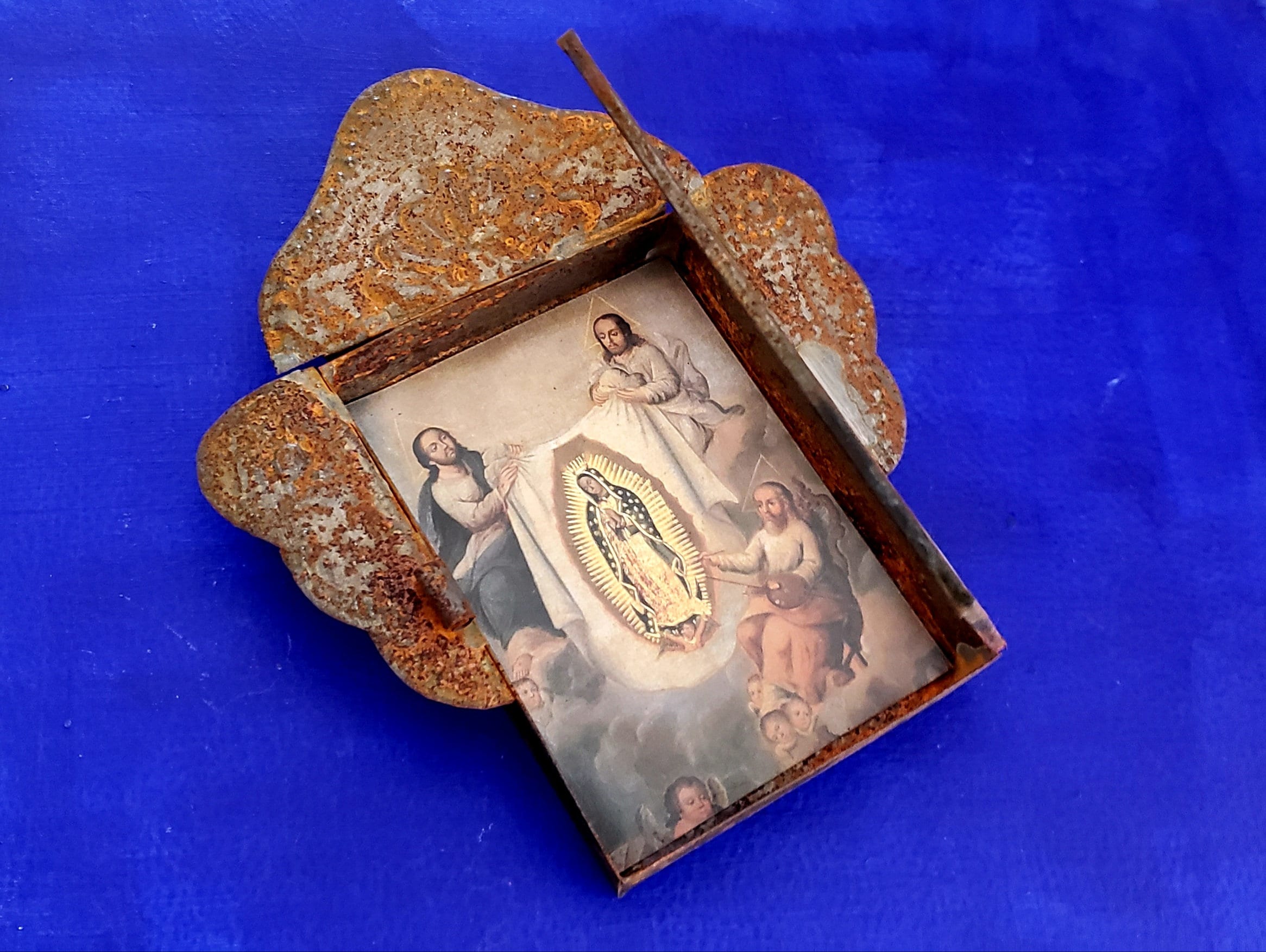Rustic Mexican Tin Nicho Virgen De Guadalupe Cherubs Holy | Etsy