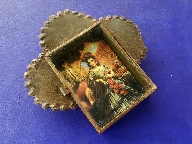 Rustic Mexican Tin Nicho Bullfighter and Sevillana Fan Matador Artist ...