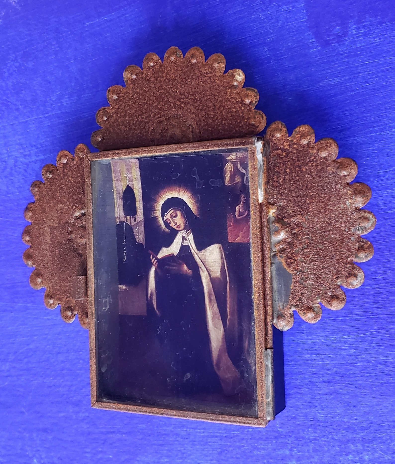 Rustic Mexican Tin Nicho Nun Santa Teresa De Avila Wall Hanging Folk ...