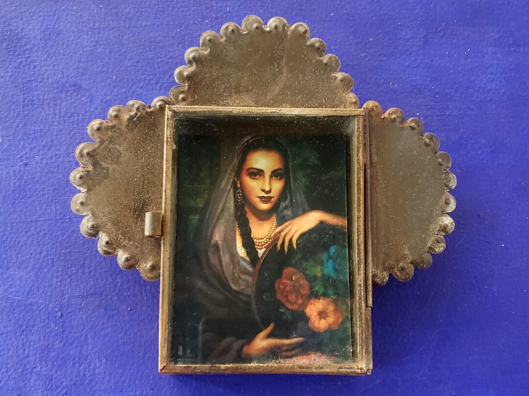 Rustic Mexican Tin Nicho Mexican Lady Michoacan Michoacana With Batea ...