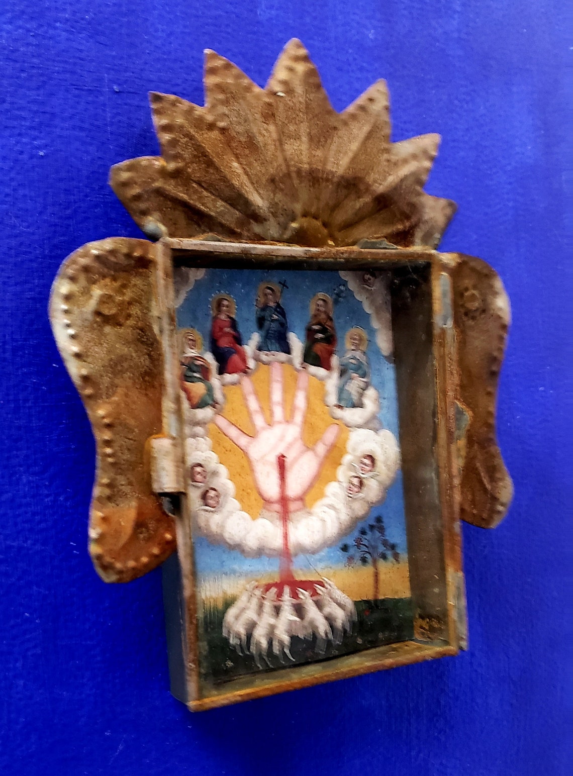 Rustic Mexican Tin Nicho Mano Poderosa Powerful Hand Wall | Etsy