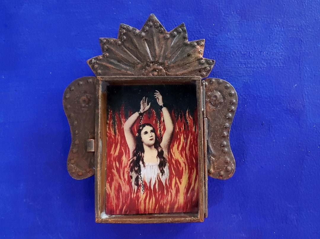 Nicho Rústico Mexicano De Hojalata, Alma Sola Del Purgatorio, Colgante ...
