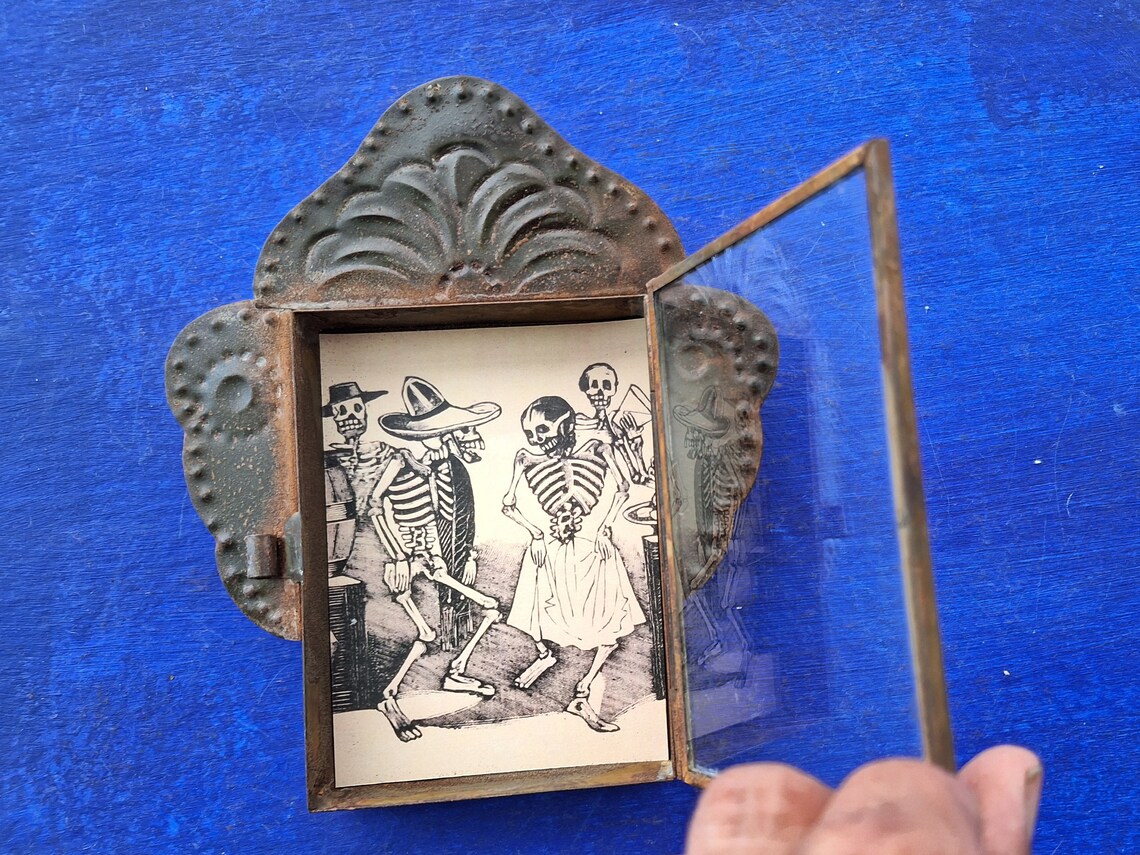 Rustic Mexican Tin Nicho Day of the Dead Mexican Couple Dancing Fiesta ...