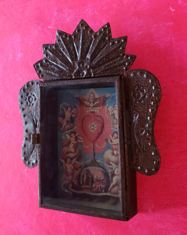 Rustic Mexican Tin Nicho Sacred Heart Cherubs Angels Holy | Etsy