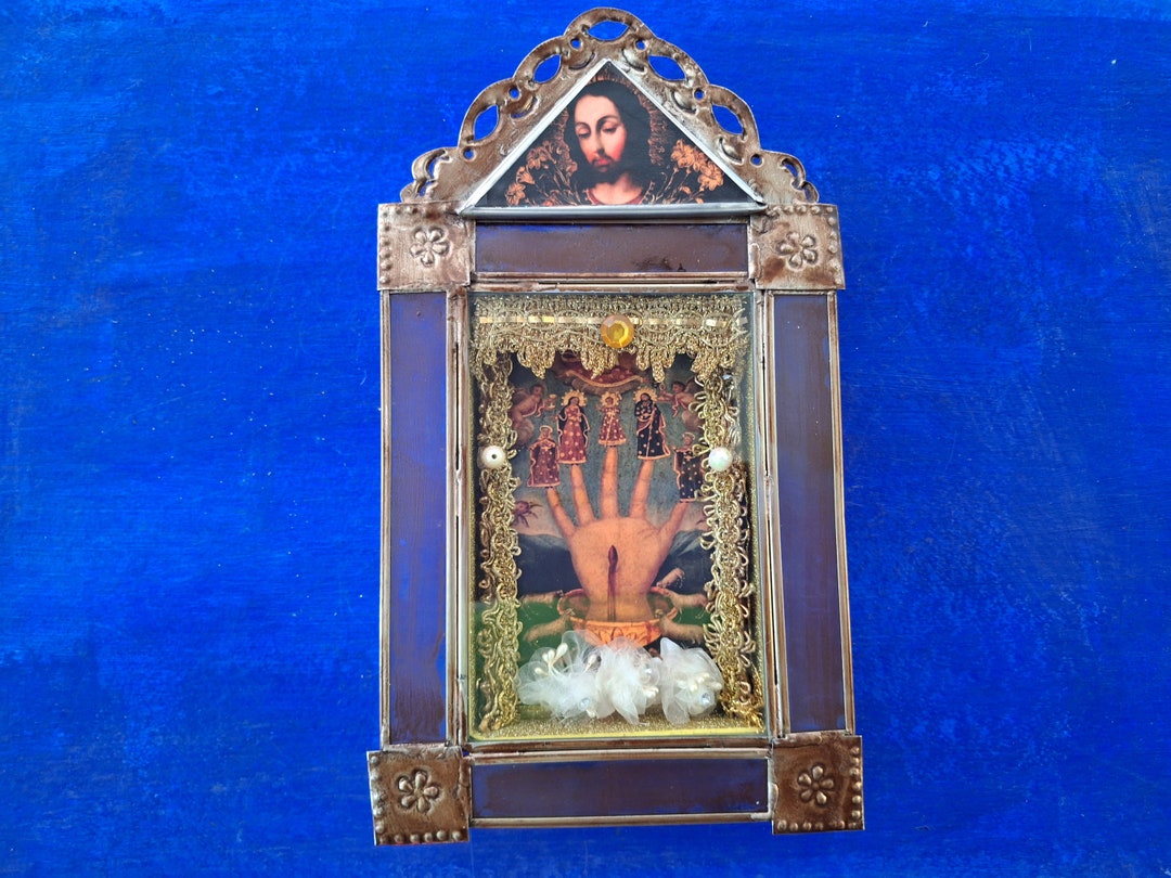 Big Rustic Nicho Mano Poderosa Powerful Hand Cross Shrine Wall Hanging ...