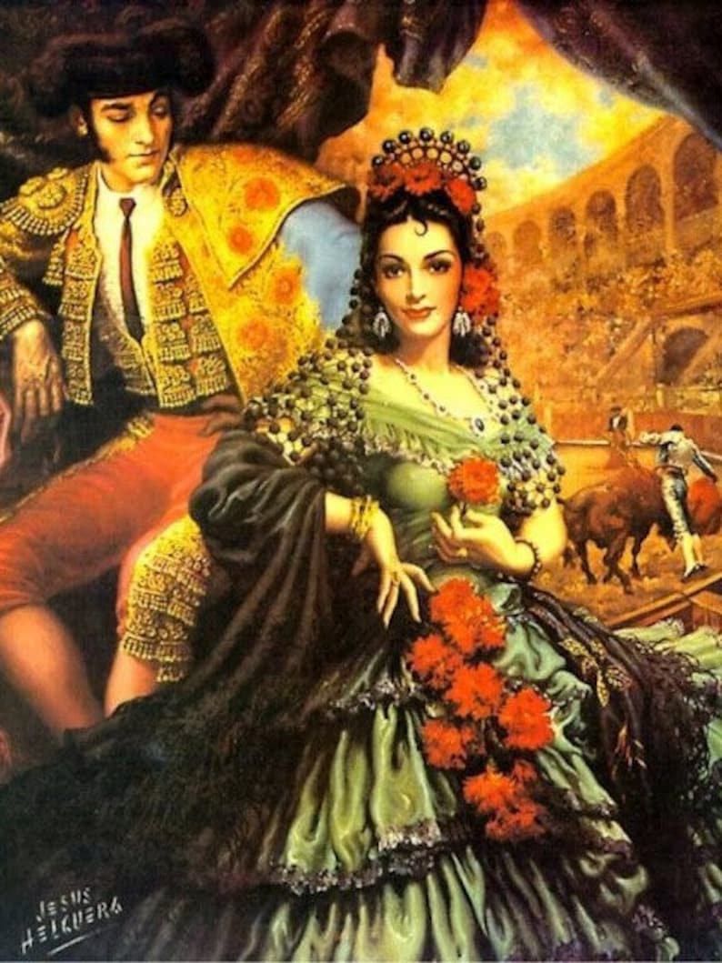 Rustic Mexican Tin Nicho Bullfighter and Sevillana Fan Matador Artist ...