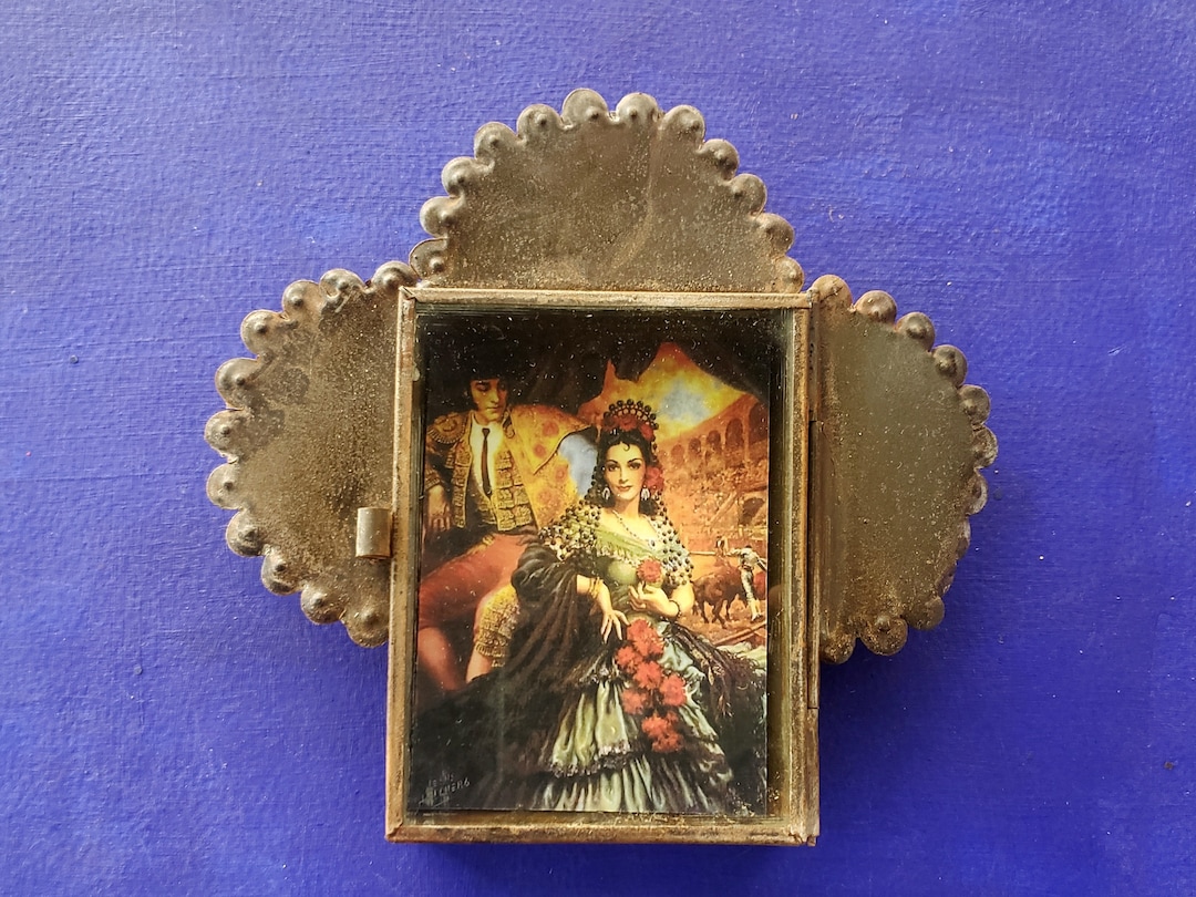 Rustic Mexican Tin Nicho Bullfighter and Sevillana Fan Matador Artist ...