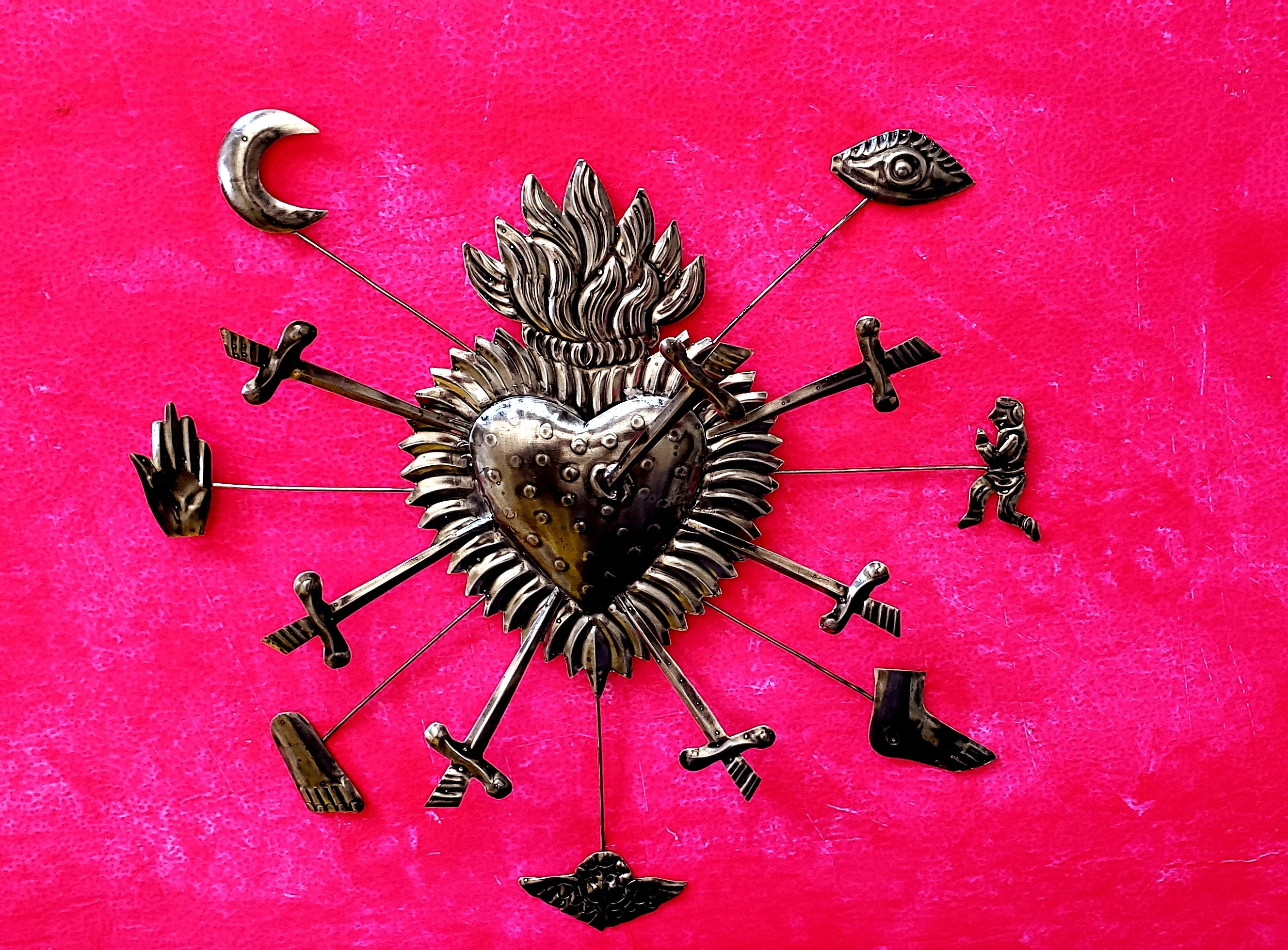 Amazing Sacred Heart Punched Tin Mexican Handmade Folk Art | Etsy