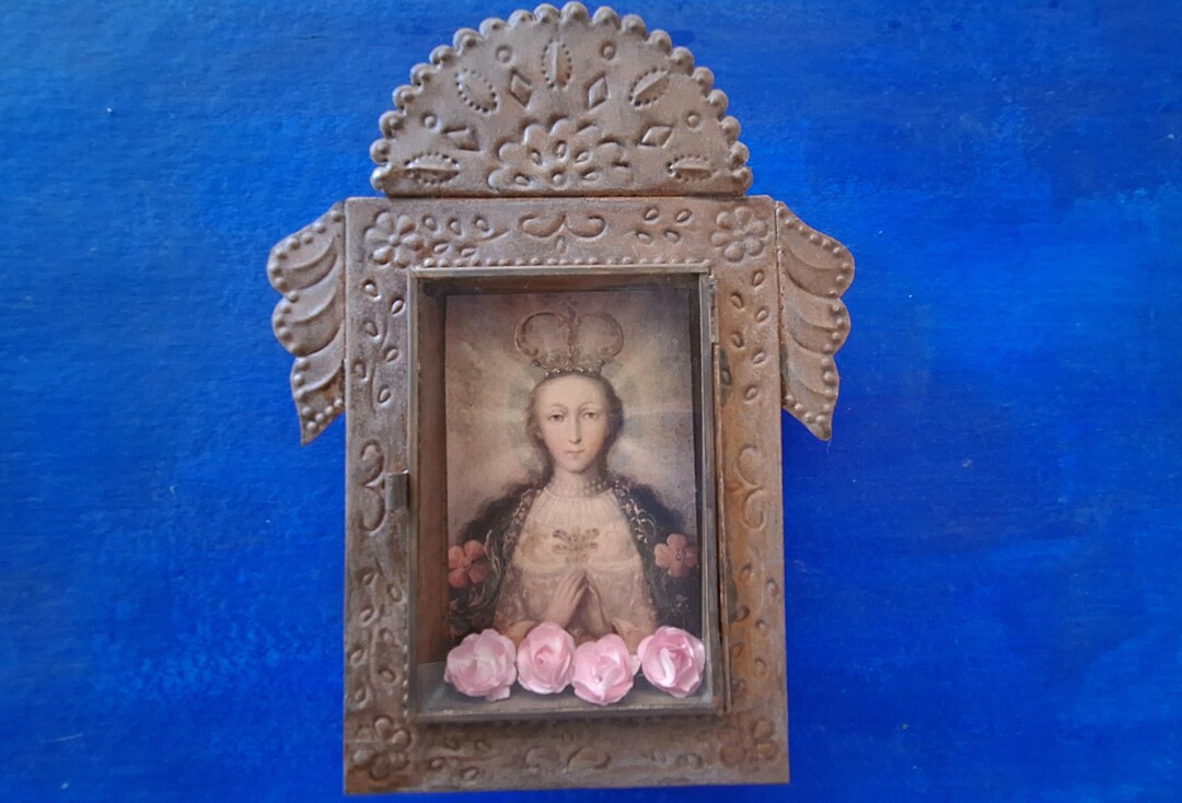 Big Rustic Mexican Tin Nicho Virgen De San Juan De Los Lagos Virgin ...