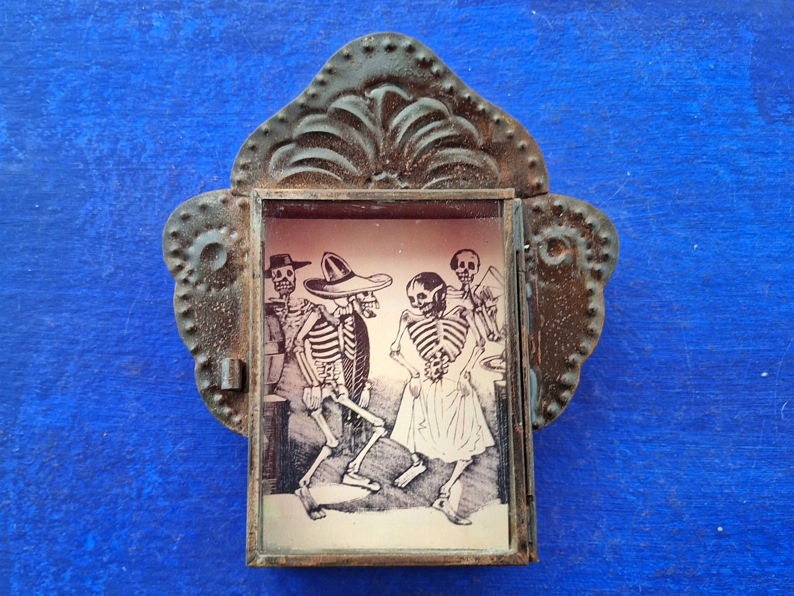 Rustic Mexican Tin Nicho Day of the Dead Mexican Couple Dancing Fiesta ...