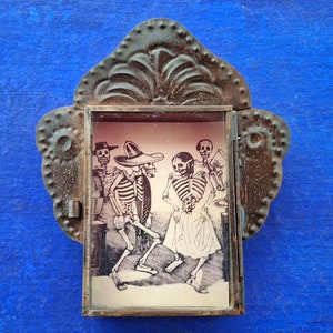 Rustic Mexican Tin Nicho Day of the Dead Mexican Couple Dancing Fiesta ...