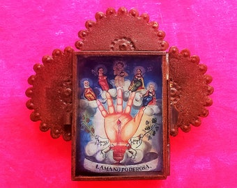 Rustic Mexican Tin Nicho Mano Poderosa Powerful Hand Wall | Etsy