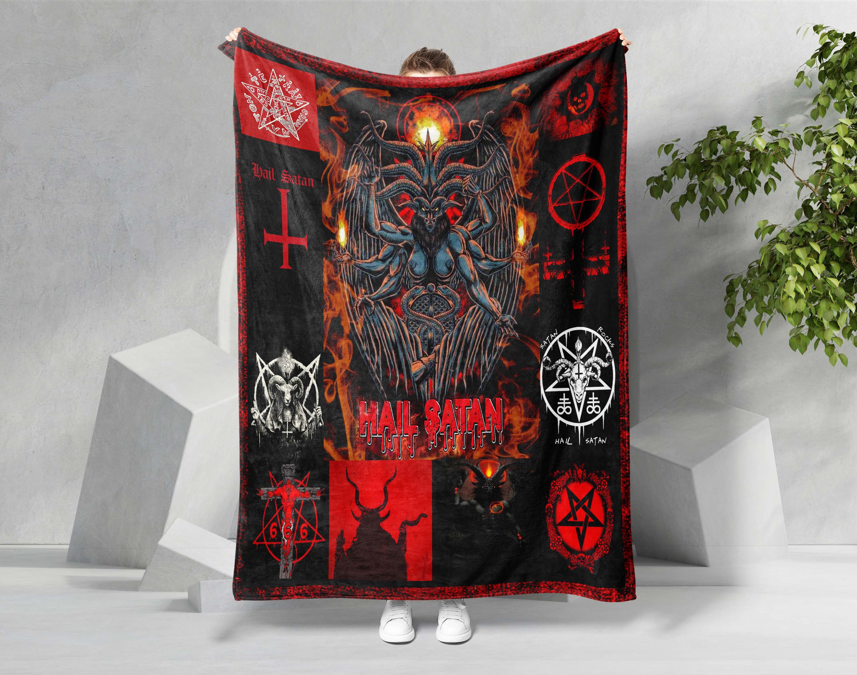 Hail Satan Blanket, Demon Fleece Sherpa Blanket, Hell Devil Blanket ...
