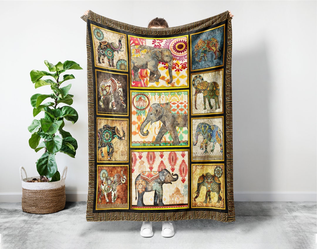 Elephant Indian Blanket, Elephant Fleece Sherpa Blanket, Elephant Lover ...