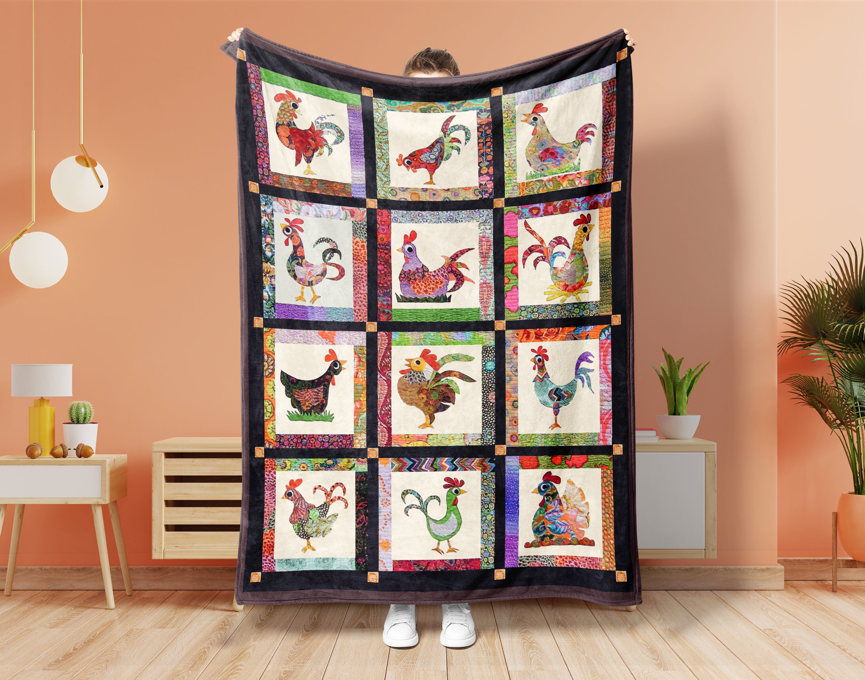 Chicken Farm Blanket, Rooster Blanket, Hen Blanket, Farmer Blanket ...