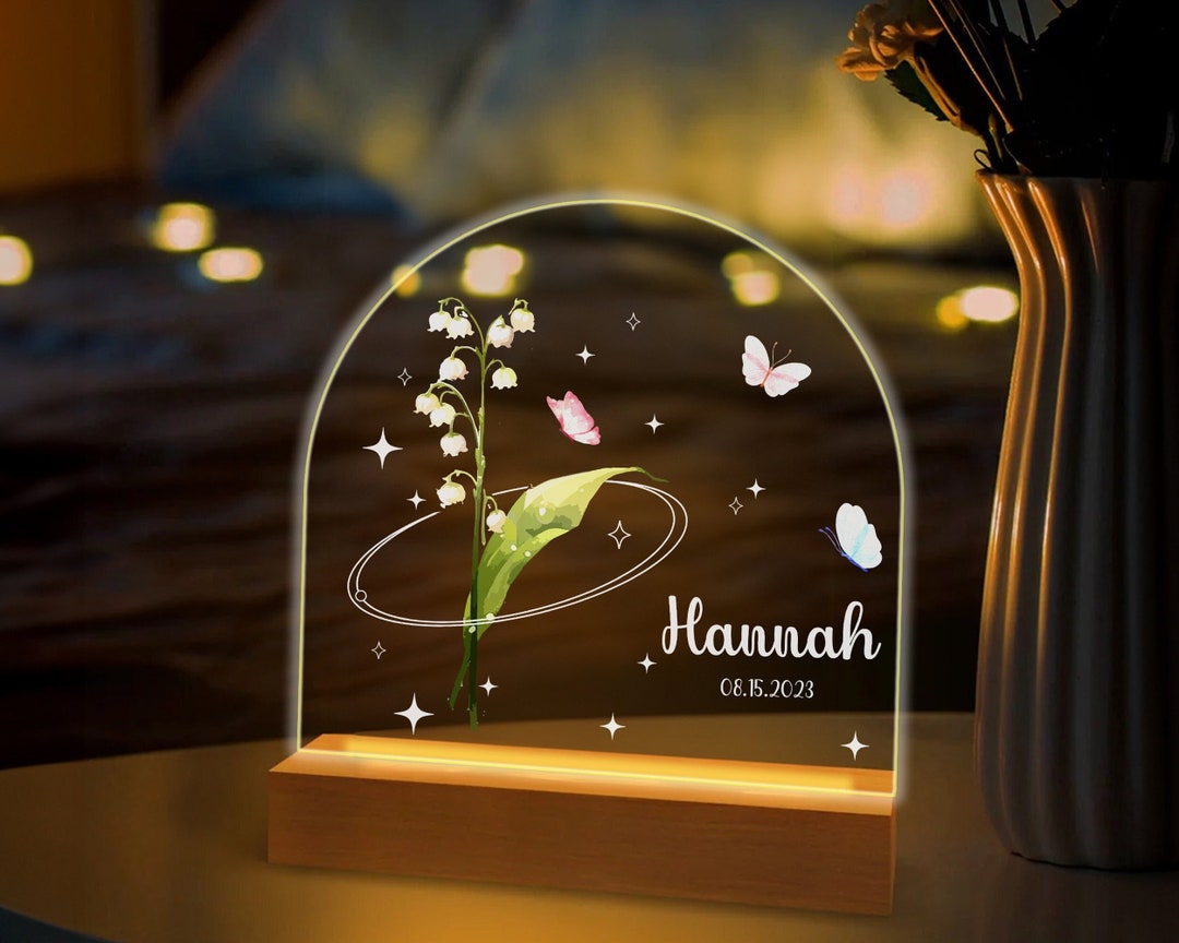 Personalized Birth Flower Night Light, Custom Baby Shower Gift, Kid ...