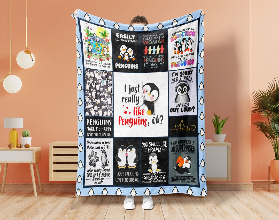 Penguin Blanket, Animal Blanket, Penguin Fleece Sherpa Blanket, Penguin ...