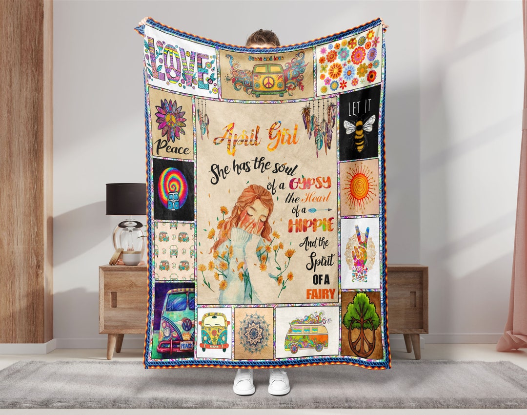 Hippie April Girl Blanket, April Birthday Blanket, April Hippie Girl ...