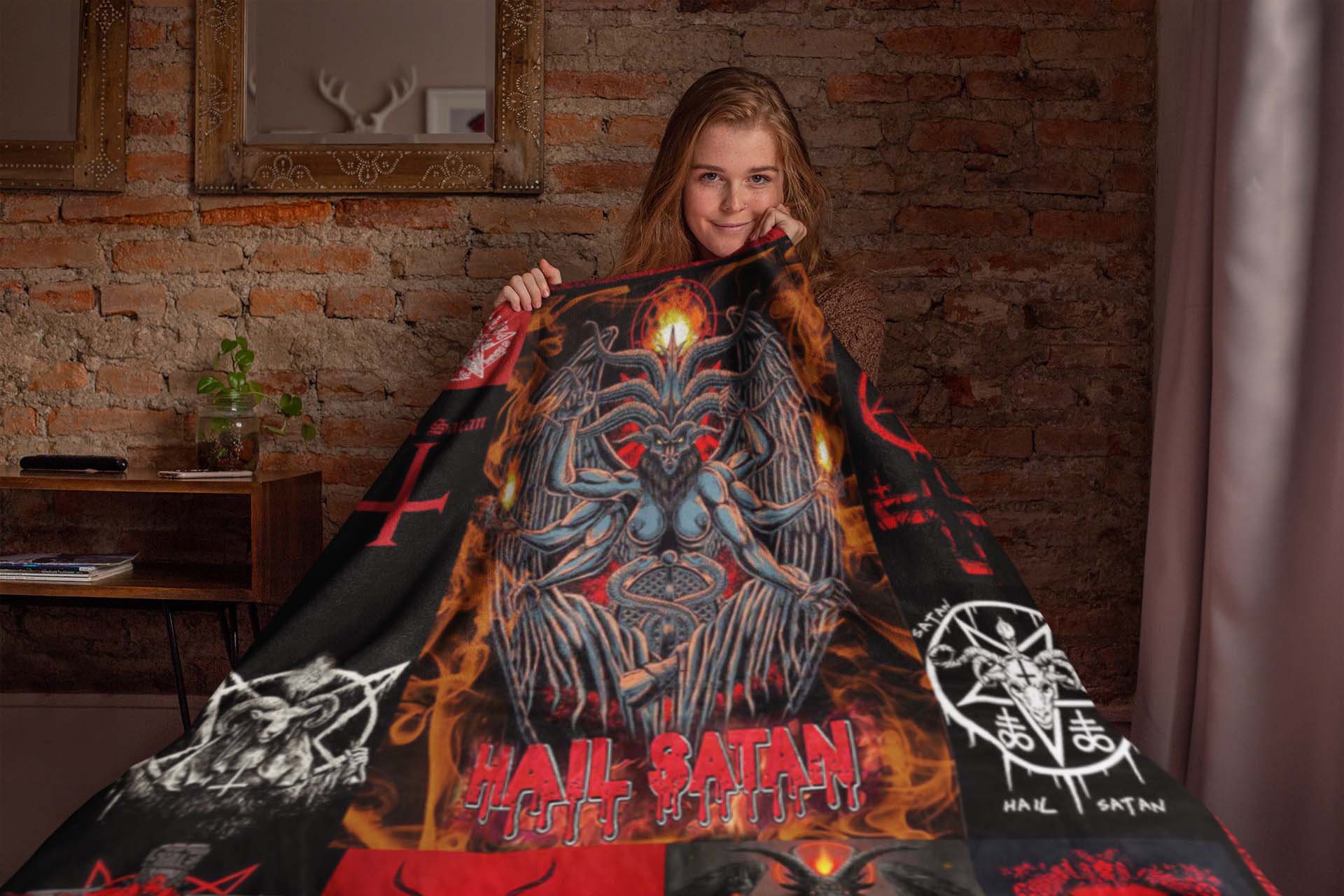 Hail Satan Blanket, Demon Fleece Sherpa Blanket, Hell Devil Blanket ...