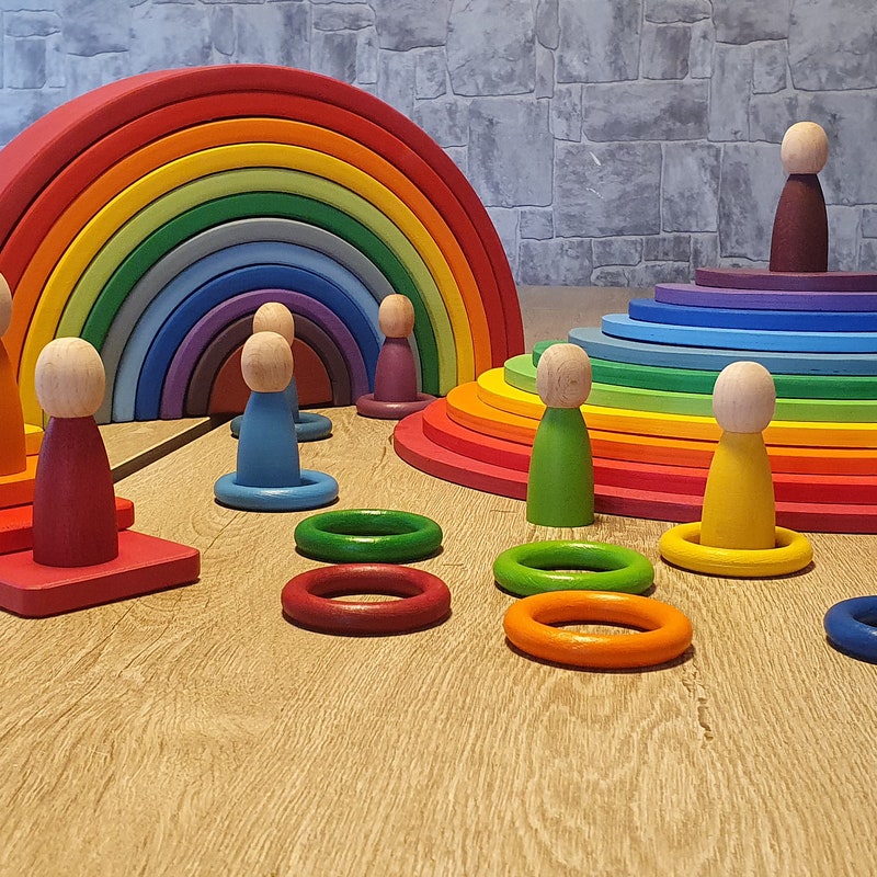 Wooden Rainbow Stacked Blocks - Etsy