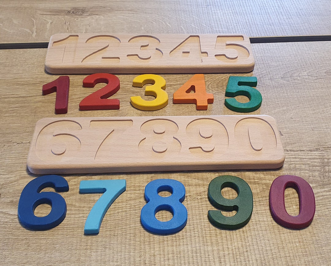 Wooden 123 Numbers Puzzle, Gift for Toddlers Kids, Natural Handmade ...