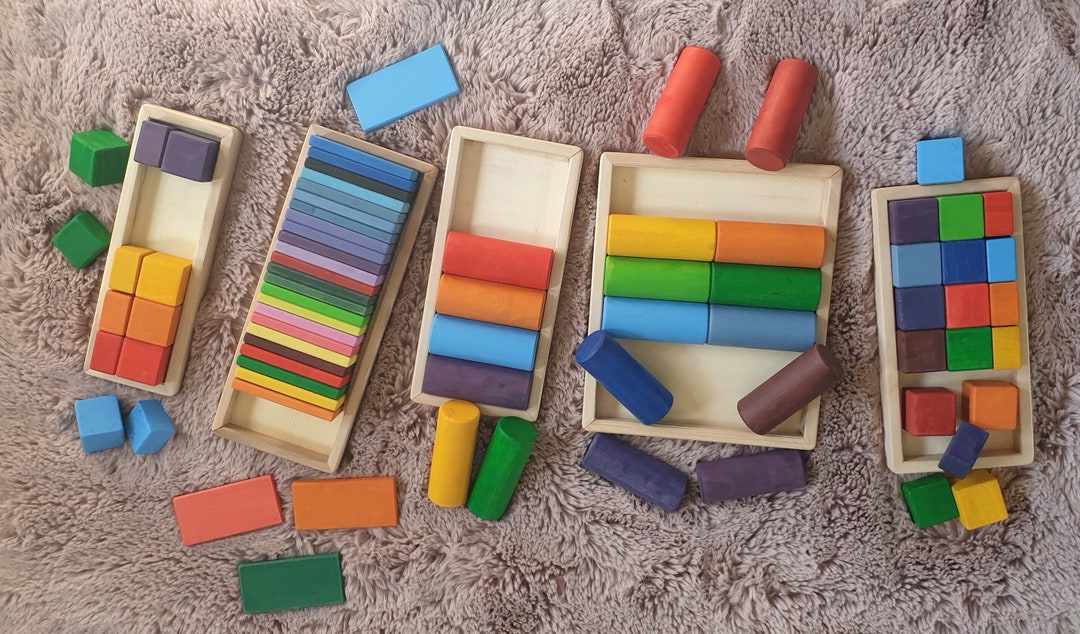 Montessori Handmade Naturel Wooden Materials Blocks, Cubes, Cylinders ...