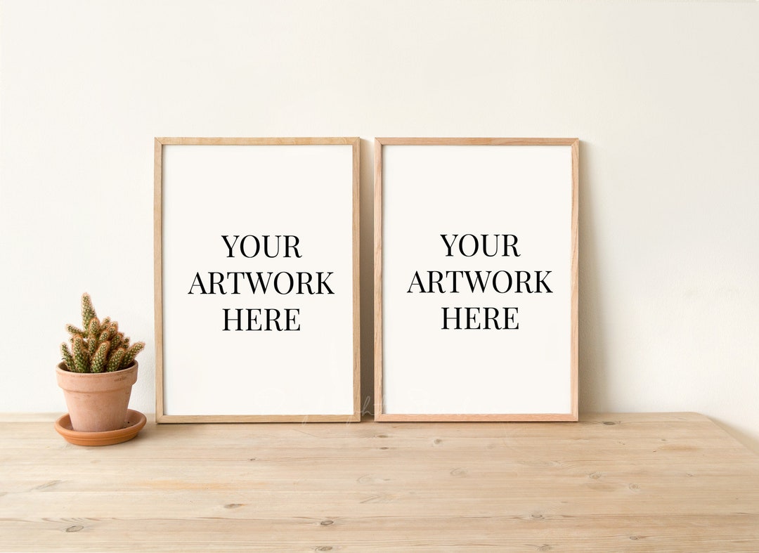 2 Frames Mockup, Minimalist Double Frame Mockup, Modern A4 Wood Frame ...