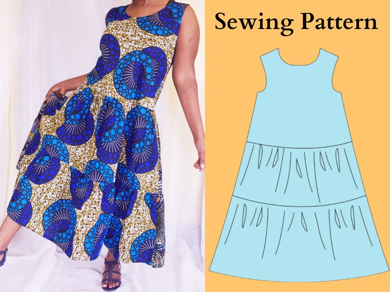 Bohemian Maxi Dress, Sleeveless Dress Pattern, Tier Dress Pattern, Maxi ...