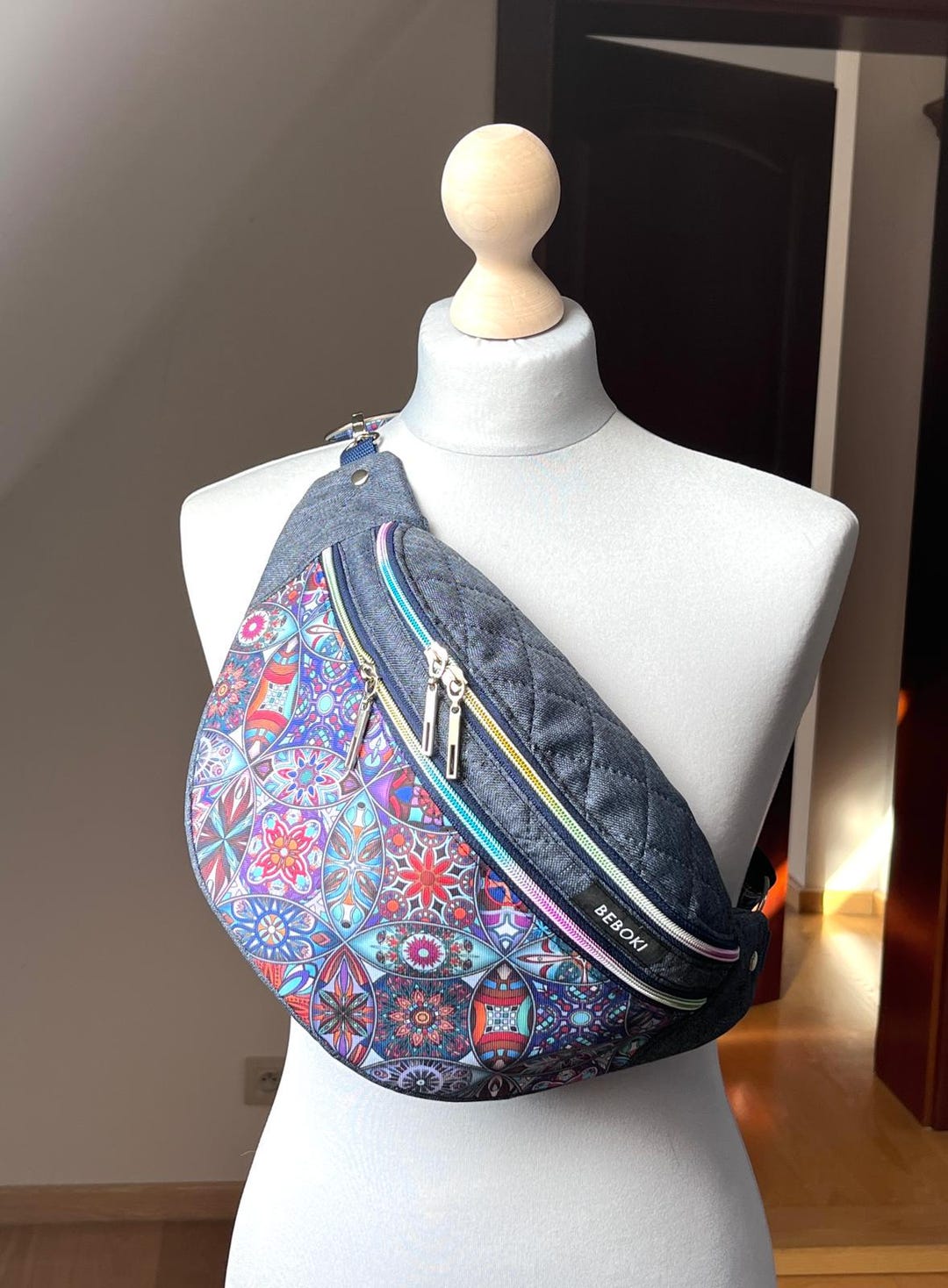 BEBOKI XL Waterproof Quilted Belt Bag Stained Glass, Ethno, Mandala ...