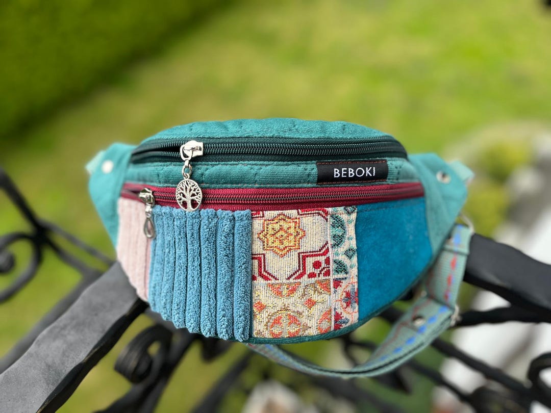 Velvet Patchwork Belt Bag: Handmade Oriental Waist Bag With Adjustable ...