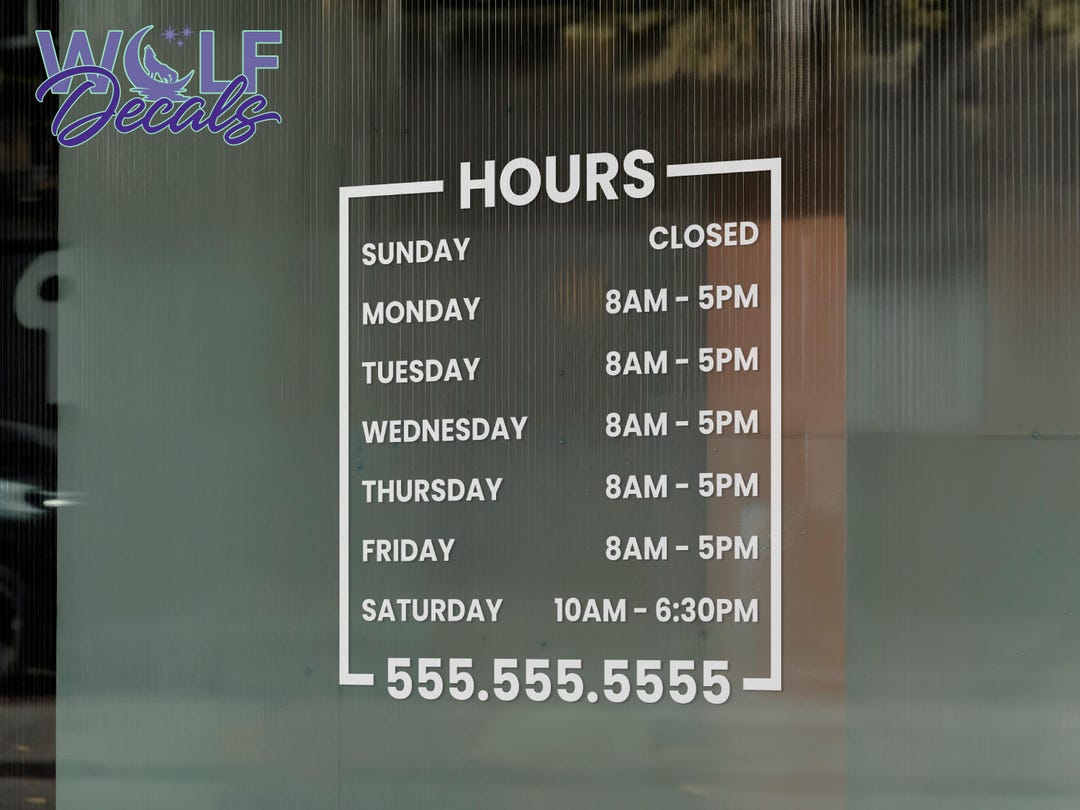 Hours Decal - Storefront Hours Decal - Hours Sticker for Window Glass ...