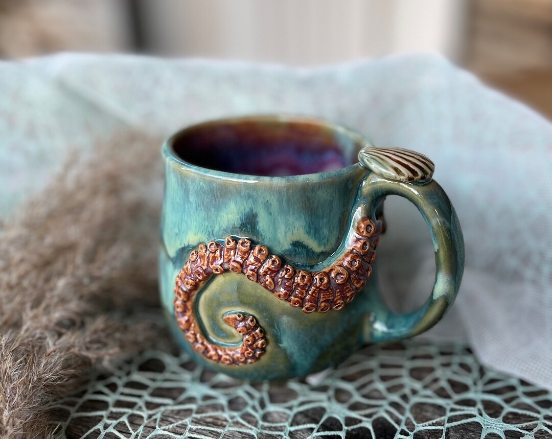 Octopus Cup, 10 Oz, Pottery Coffee Cup Handmade, Wave Mug, Ocean Style ...