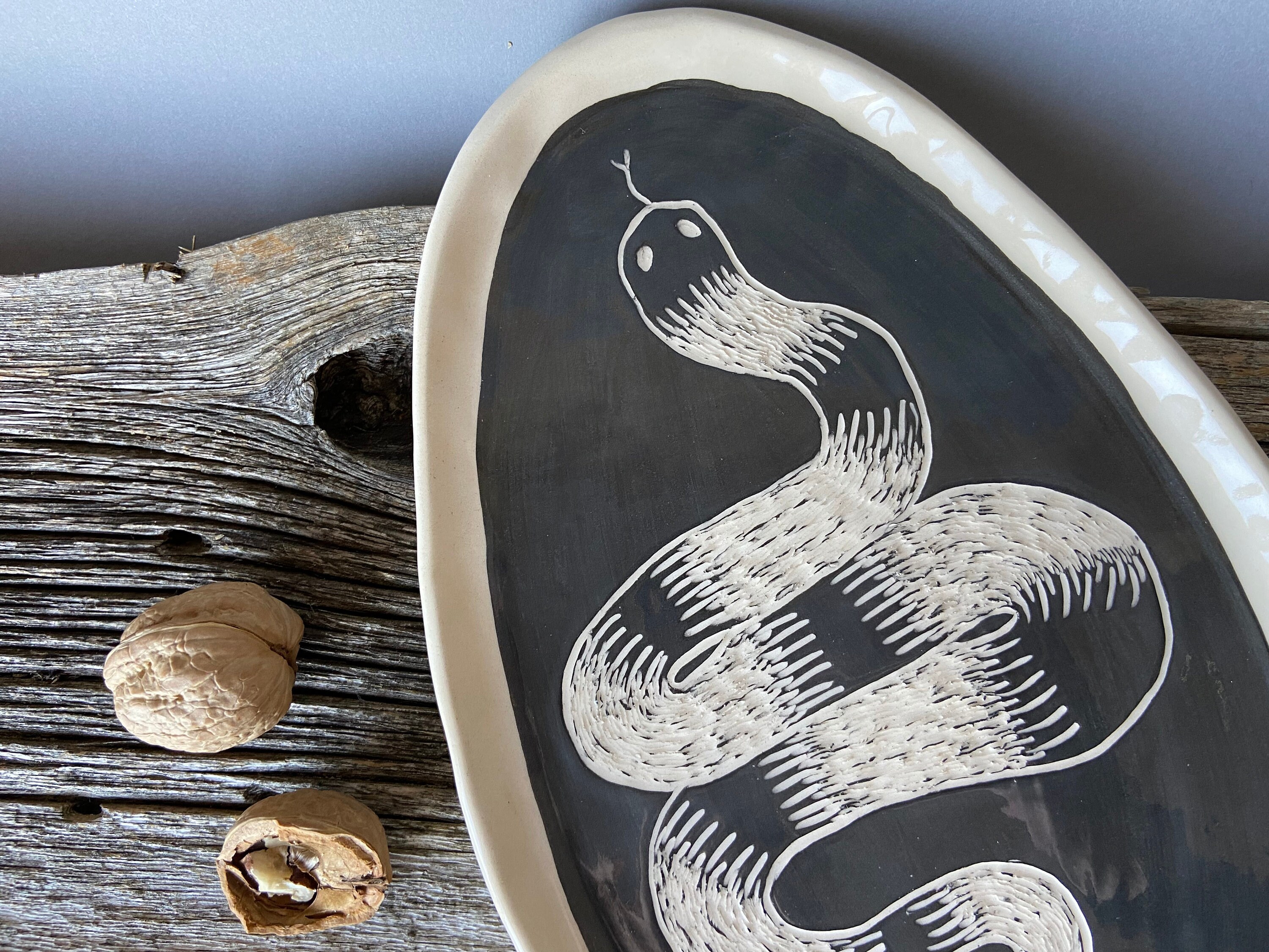 Sgraffito Pottery Snake Serving Tray Ceramic Plate Handmade - Etsy