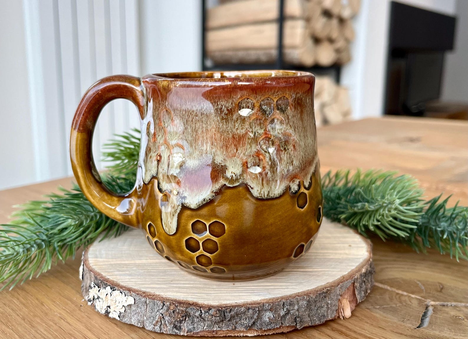 Ceramic Bee Cup Handmade, 10 Fl Oz / 300 Ml, Bumble Bee, Honeycomb ...